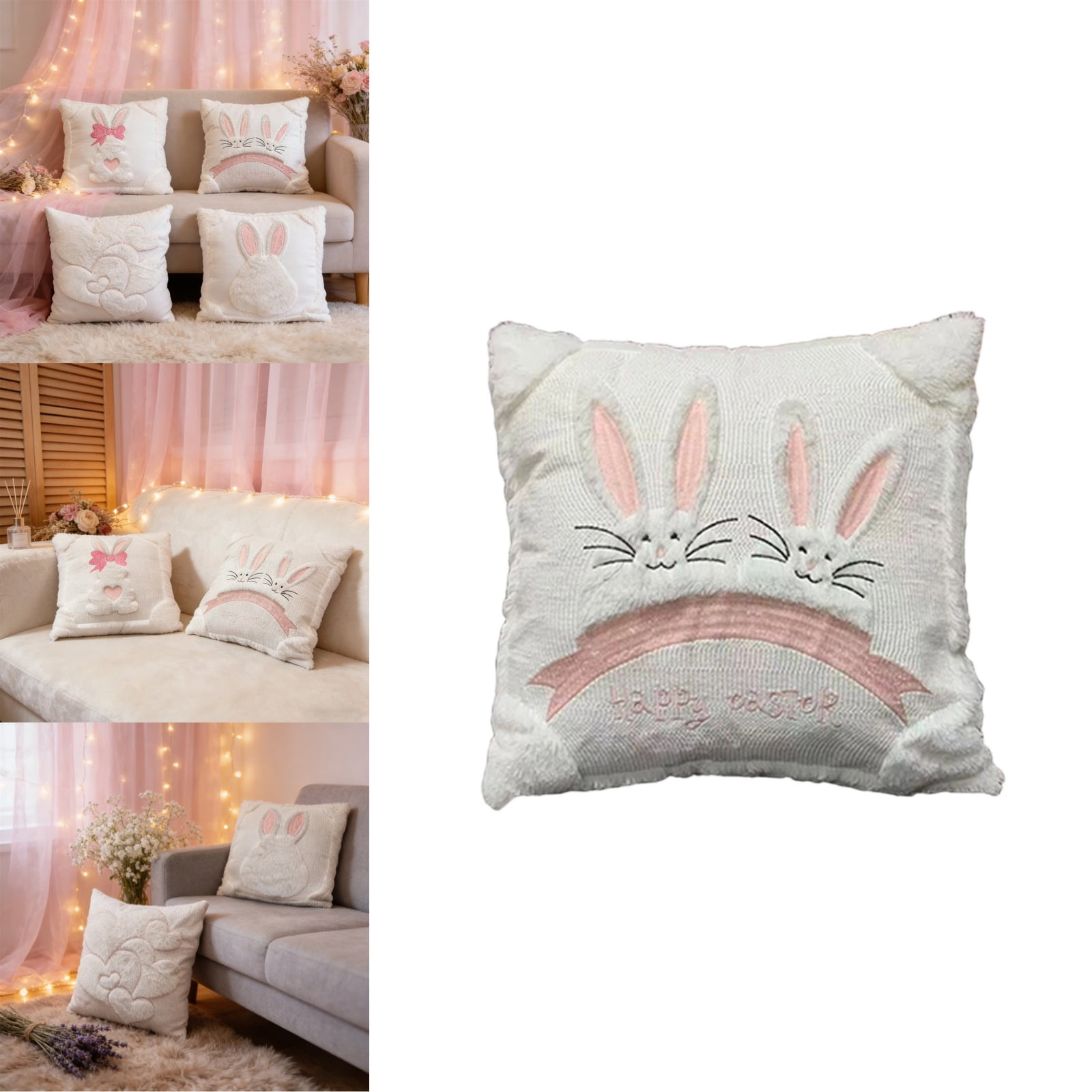18x18 Easter Decor Pillow Covers, Ultra-Soft Plush Easter Bunny Pink ...