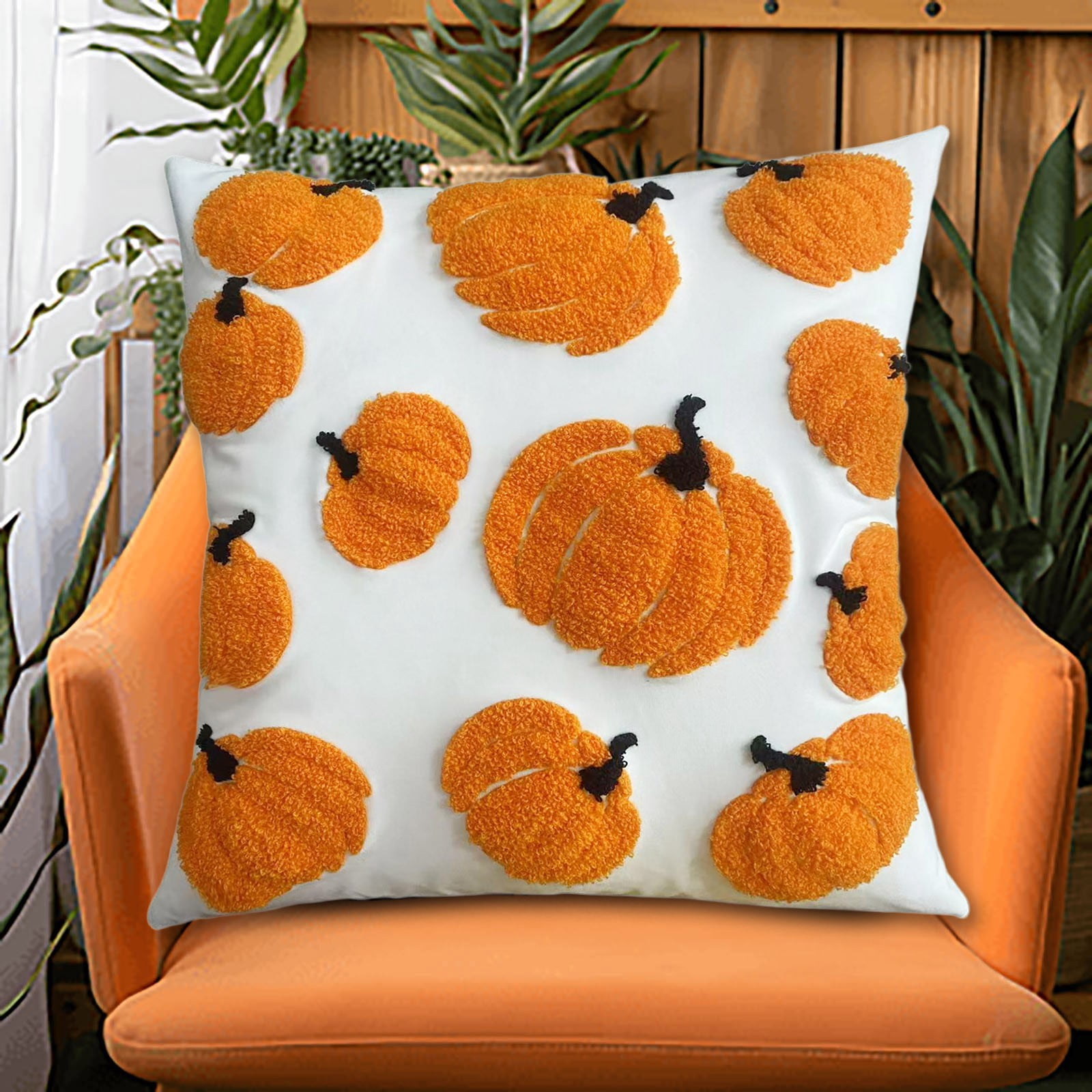 18x18 Halloween Fall Throw Pillow Cover - 3D Velvet Pumpkin Design for ...