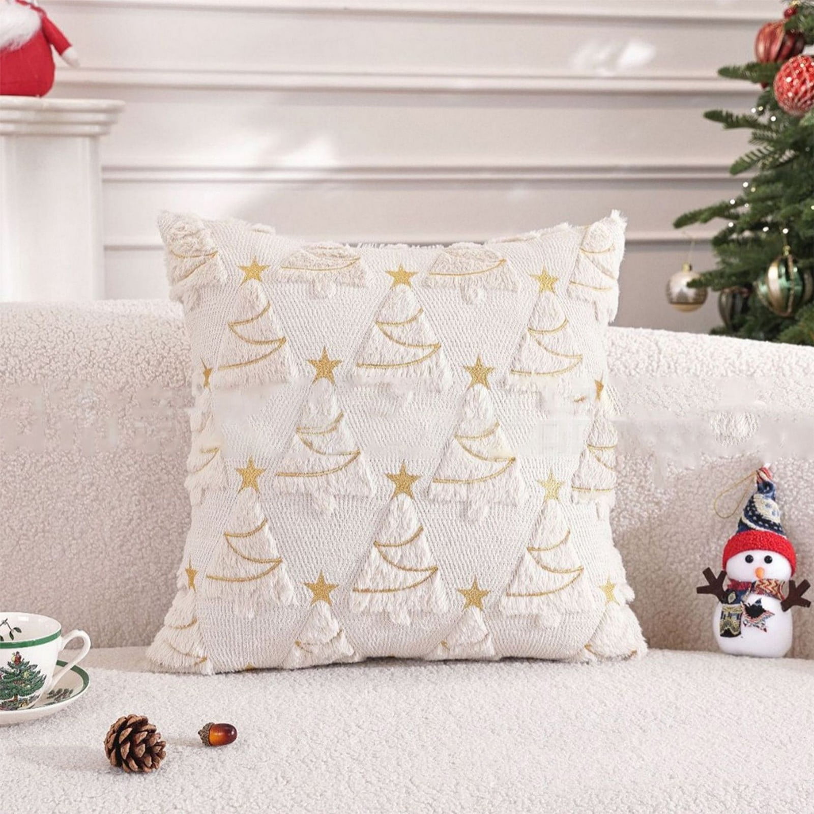 18x18 Inch Christmas Pillow Cover, Decorative Tree & Star Pattern ...