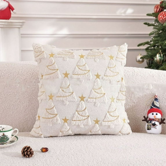 18x18 Inch Christmas Pillow Cover, Decorative Tree & Star Pattern ...