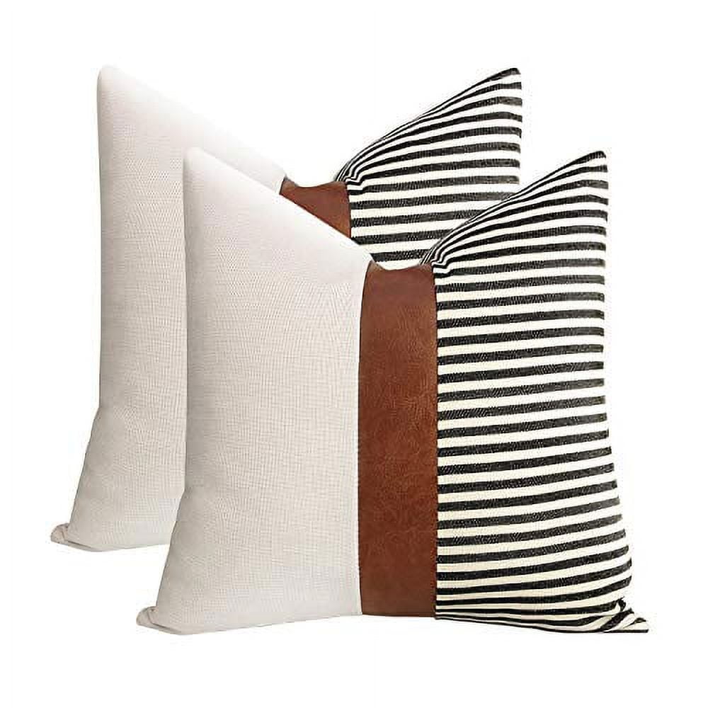 18x18 Inch Pillow Covers Set of 2 Farmhouse Decor Synthetic leather ...