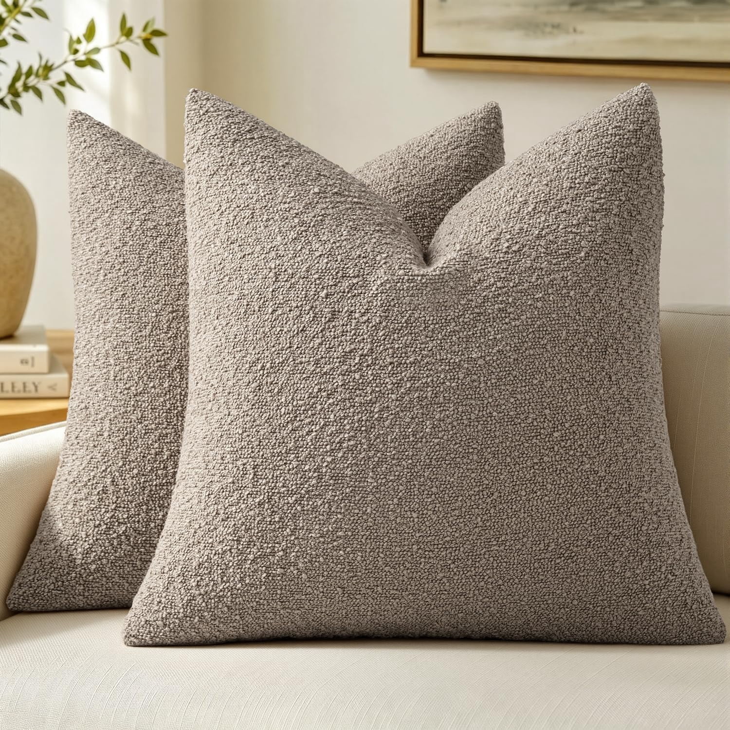 18x18 Inch Textured Boucle Pillow Covers Set of 2 Neutral Light Taupe ...