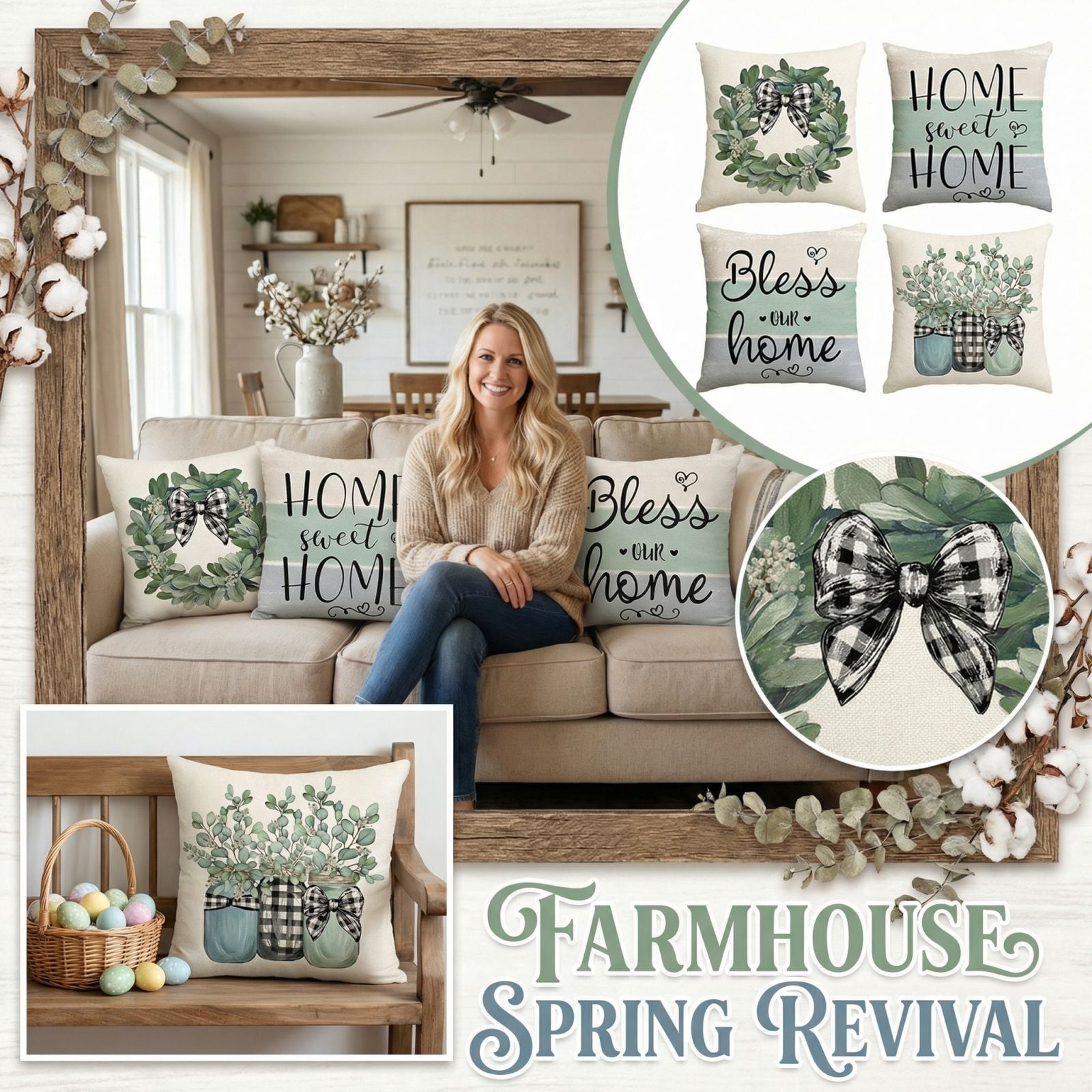 18x18 Inches Easter & Spring Throw Pillow Covers, Pack of 4, with ...