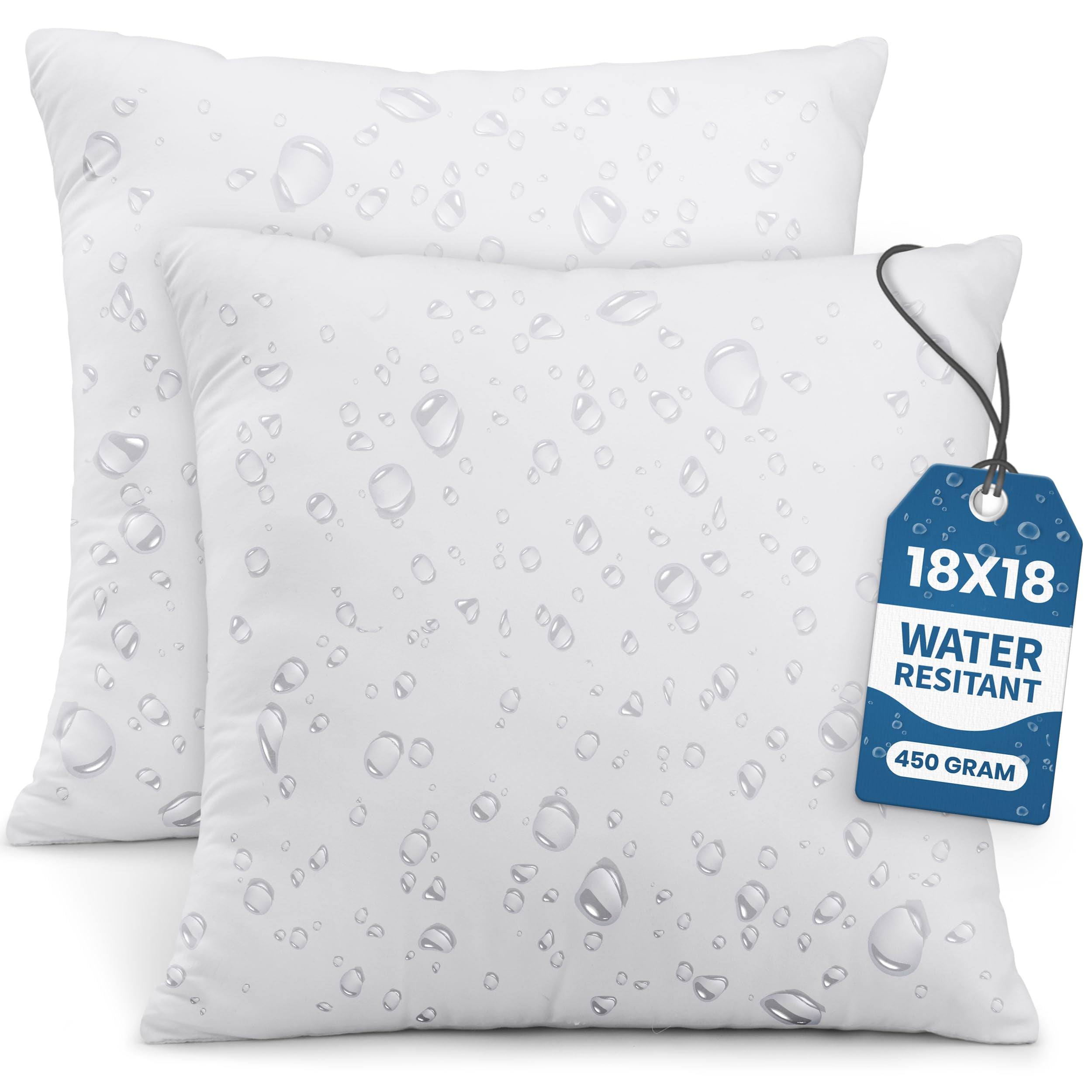 Outdoor Pillow Inserts 18x18 Inch Pack of 2, Water Resistant Throw ...