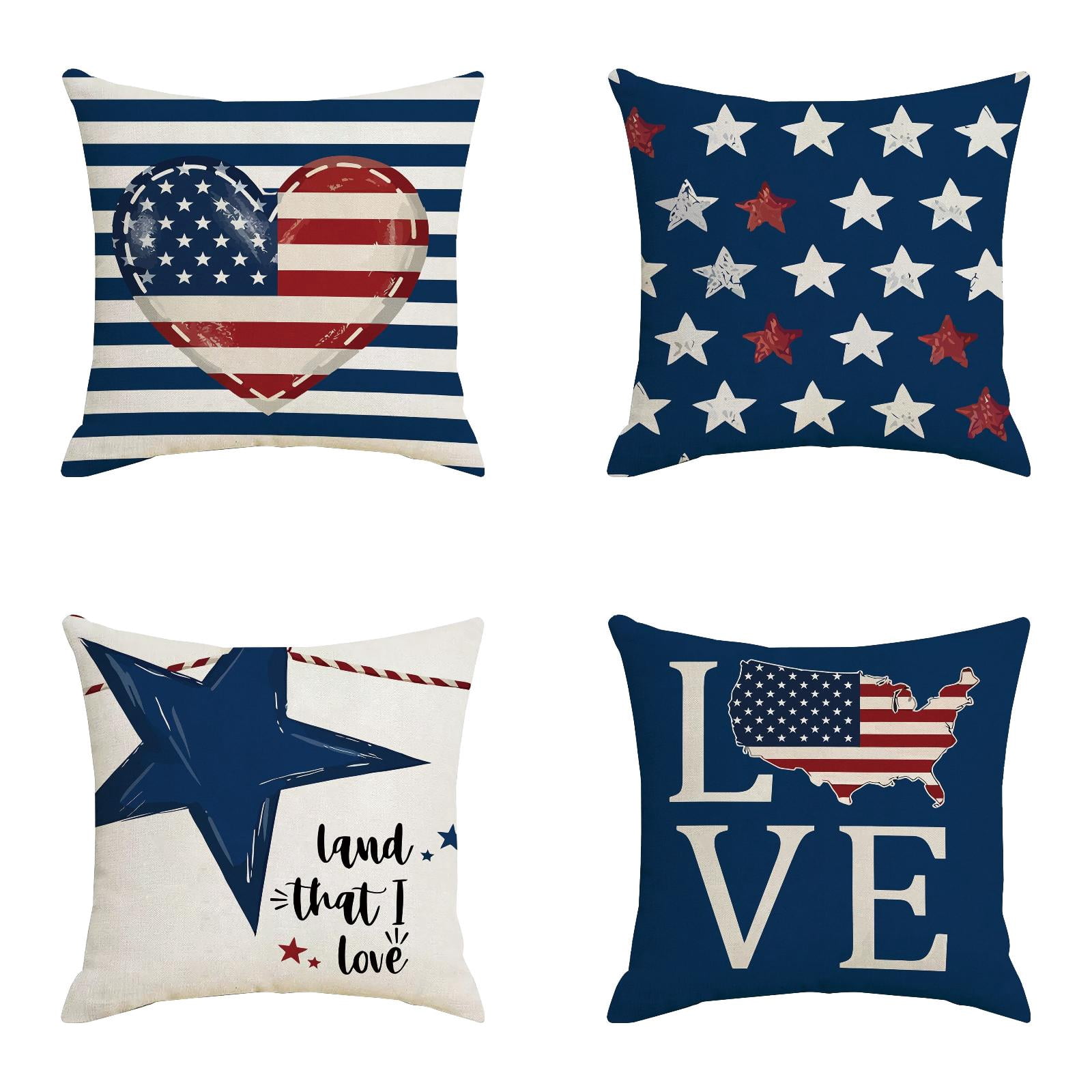 18x18 Patriotic Throw Pillow Covers - 4th of July Decorations with ...
