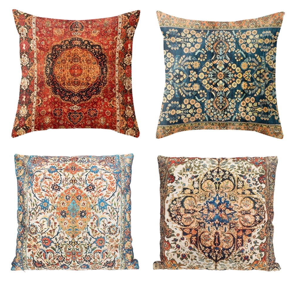 18x18 Pillow Cover Set of 4, Boho Chic Pattern Plush Decorative Holiday ...