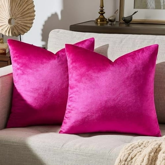 18x18 Pillow Covers Set of 2 Velvet Throw Pillows Decorative Hot Pink ...