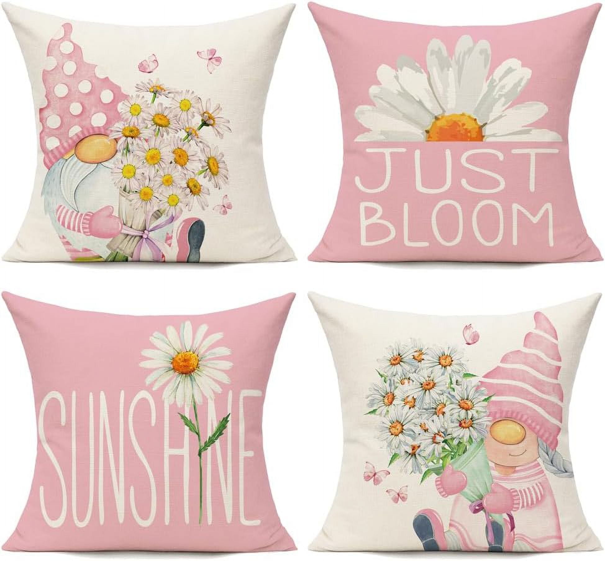 18x18 Set of 4 All Smiles Outdoor Green Spring Throw Pillow Covers ...