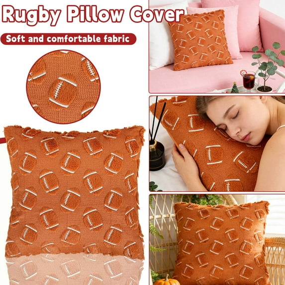 18x18 Soft Plush Faux Fur Wool Football Throw Pillow Cover - Brown ...