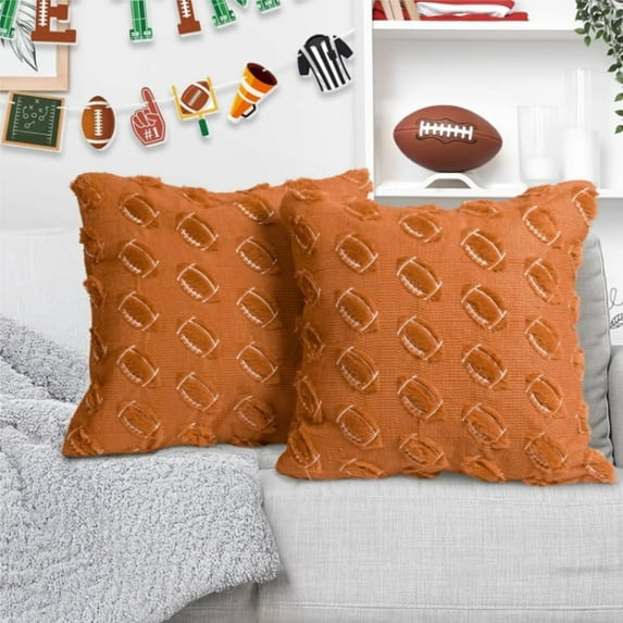 18x18 Soft Plush Faux Fur Wool Football Throw Pillow Covers Set of 2 ...