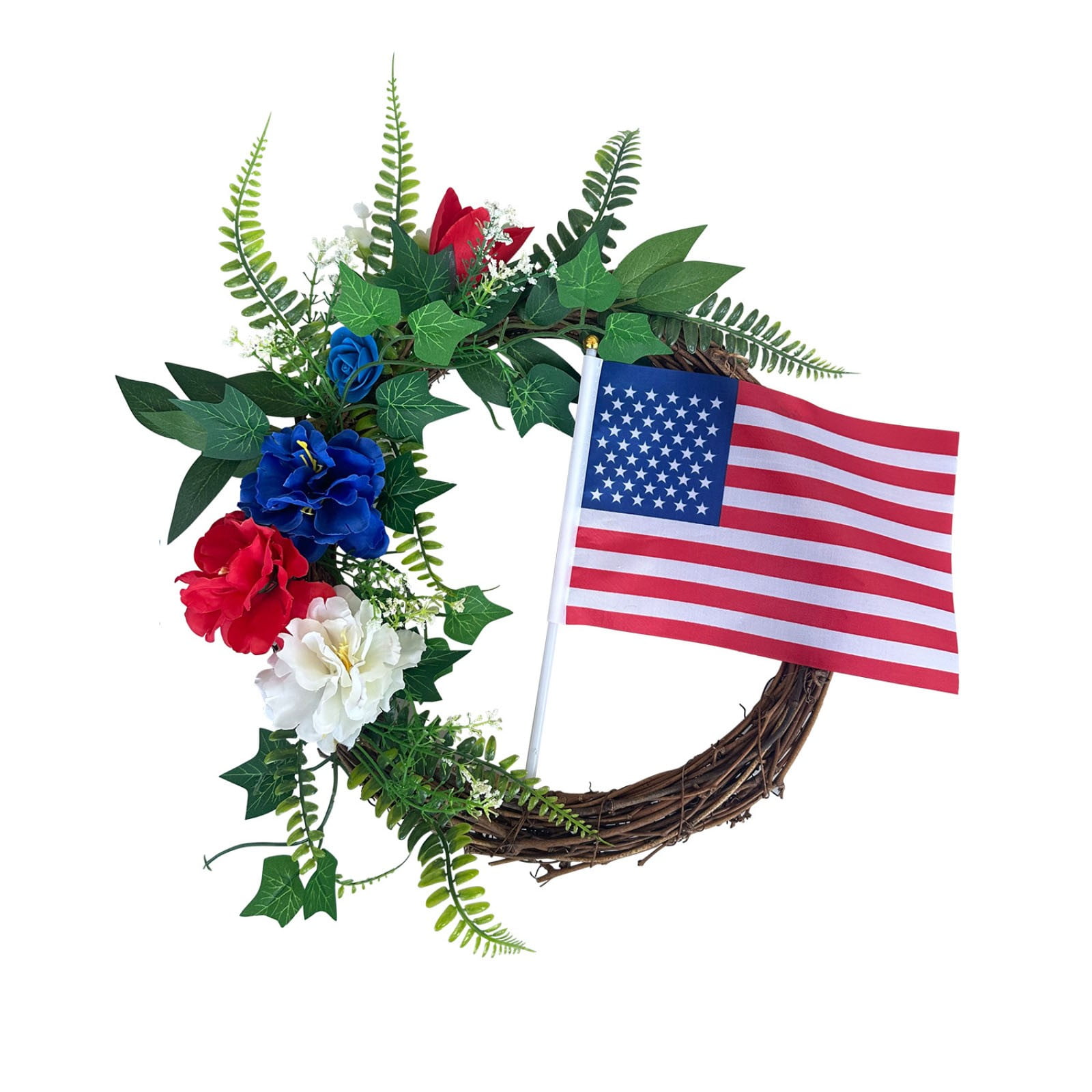 18x18 inch Patriotic Wreath for Front Door Artificial Summer Floral Red ...