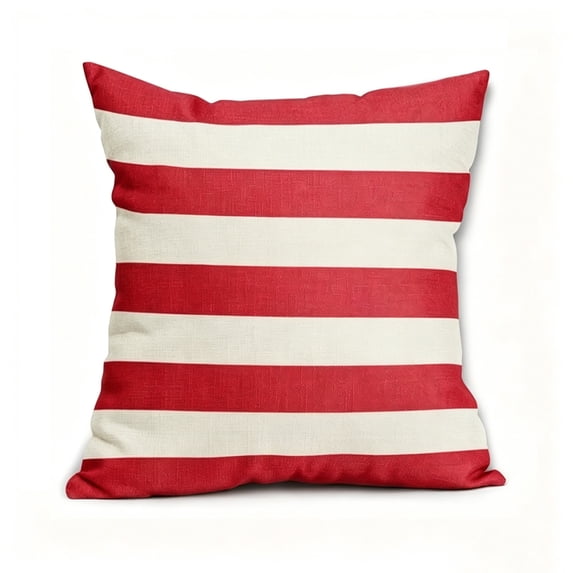 18x18in Red White Striped Pillow Cover, Linen Cushion Slip, 45x45cm ...