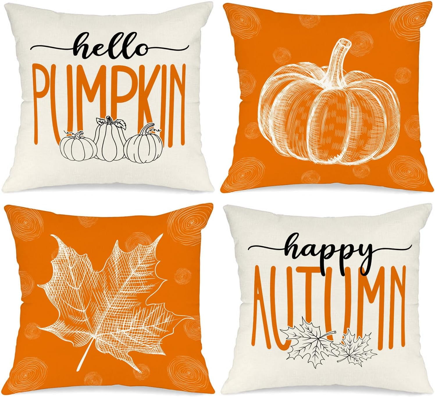 18x18inch Throw Fall Pillow Covers Set of 4, Maple Leaf Pumpkin ...