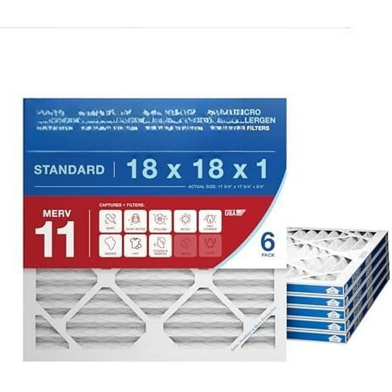 18x18x1 MERV 11 - 6 Count - Pleated HVAC, Furnace & Air Conditioner ...