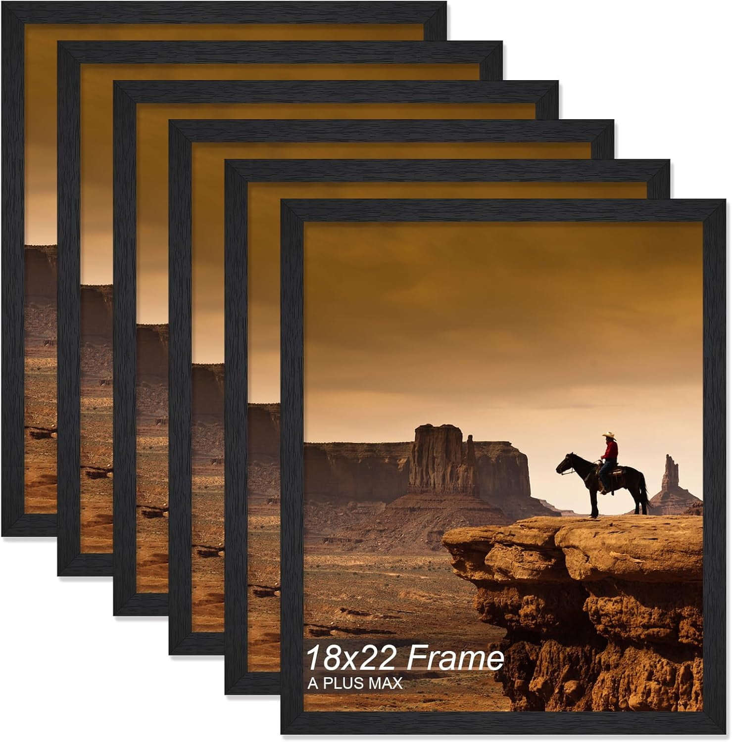 18x22 Picture Frame Set of 6, Black Engineered Wood Frame for 18 X 22 ...