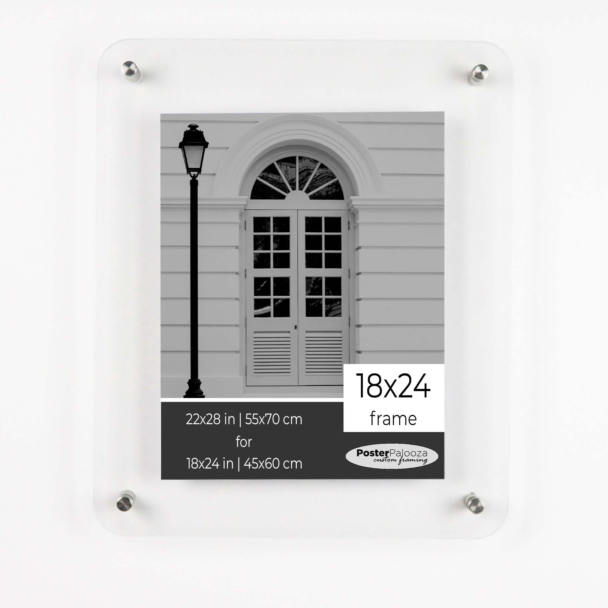 18x24 Acrylic Floating Frame with Silver Standoff Wall Mount Hardware ...