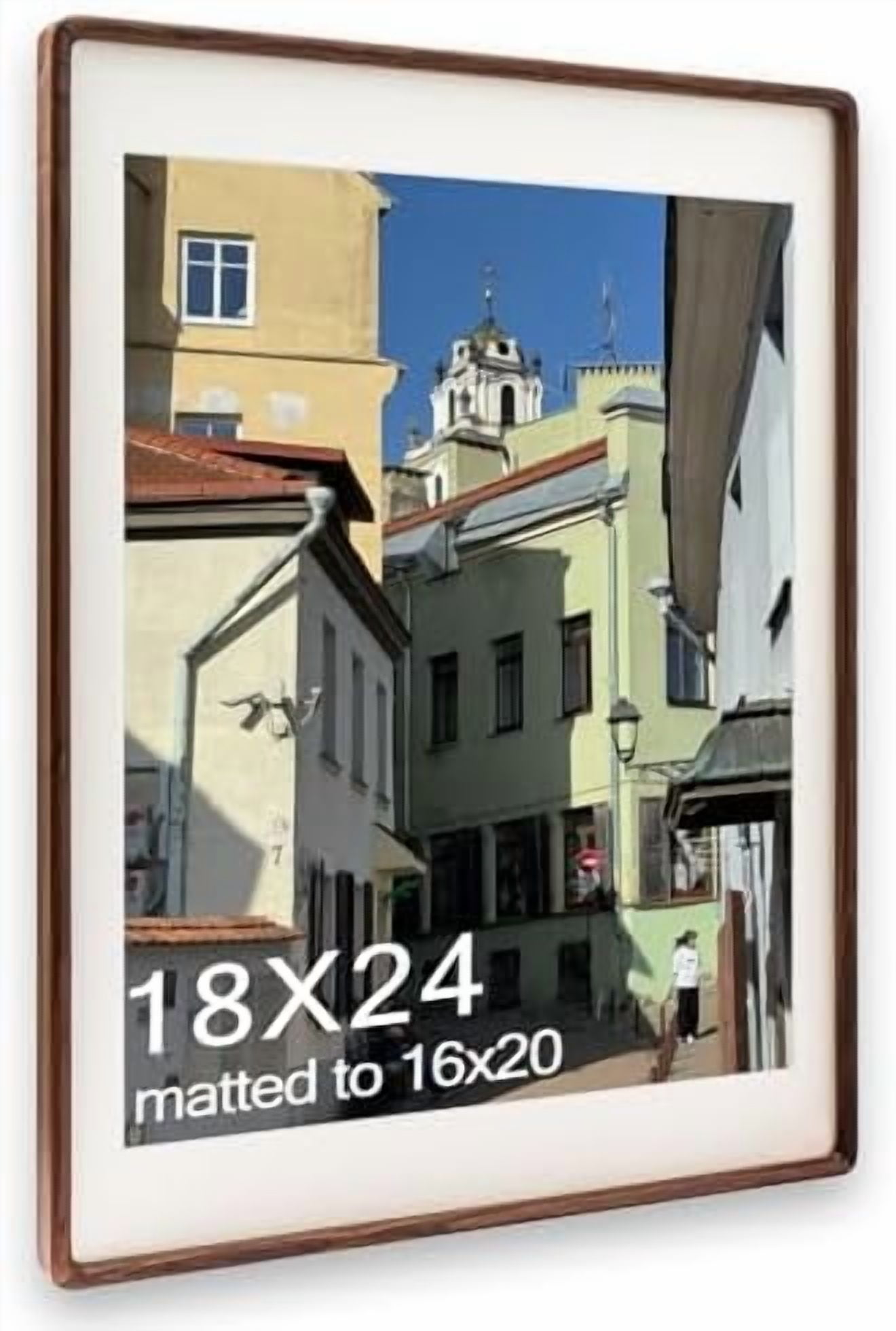 18x24 Frame, Solid Walnut Wood Poster Frame with Mat for 16x20 or 18x24 ...