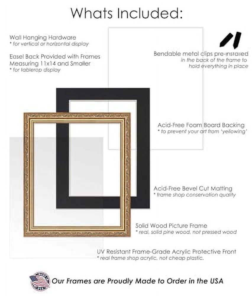 18x24 Frame with Mat - Antique Gold 22x28 Frame Wood Made to Display ...