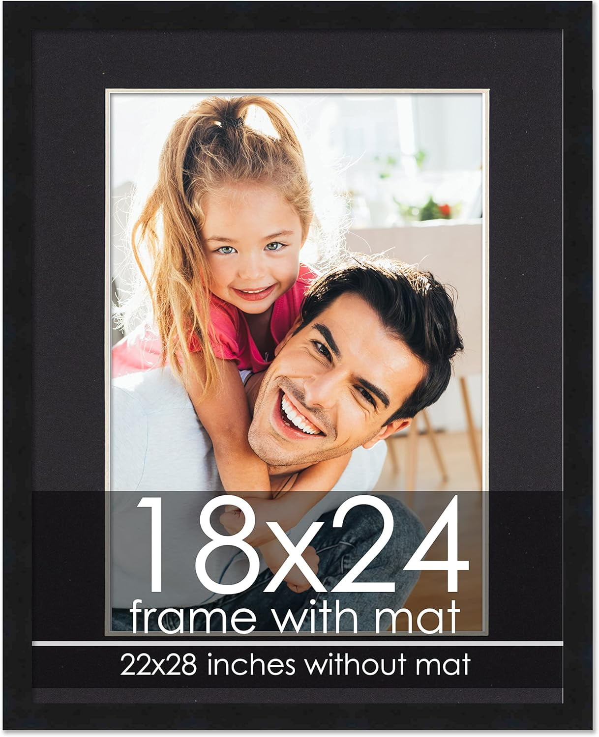 18x24 Frame with Mat - Black 22x28 Frame Wood Made to Display Print or ...