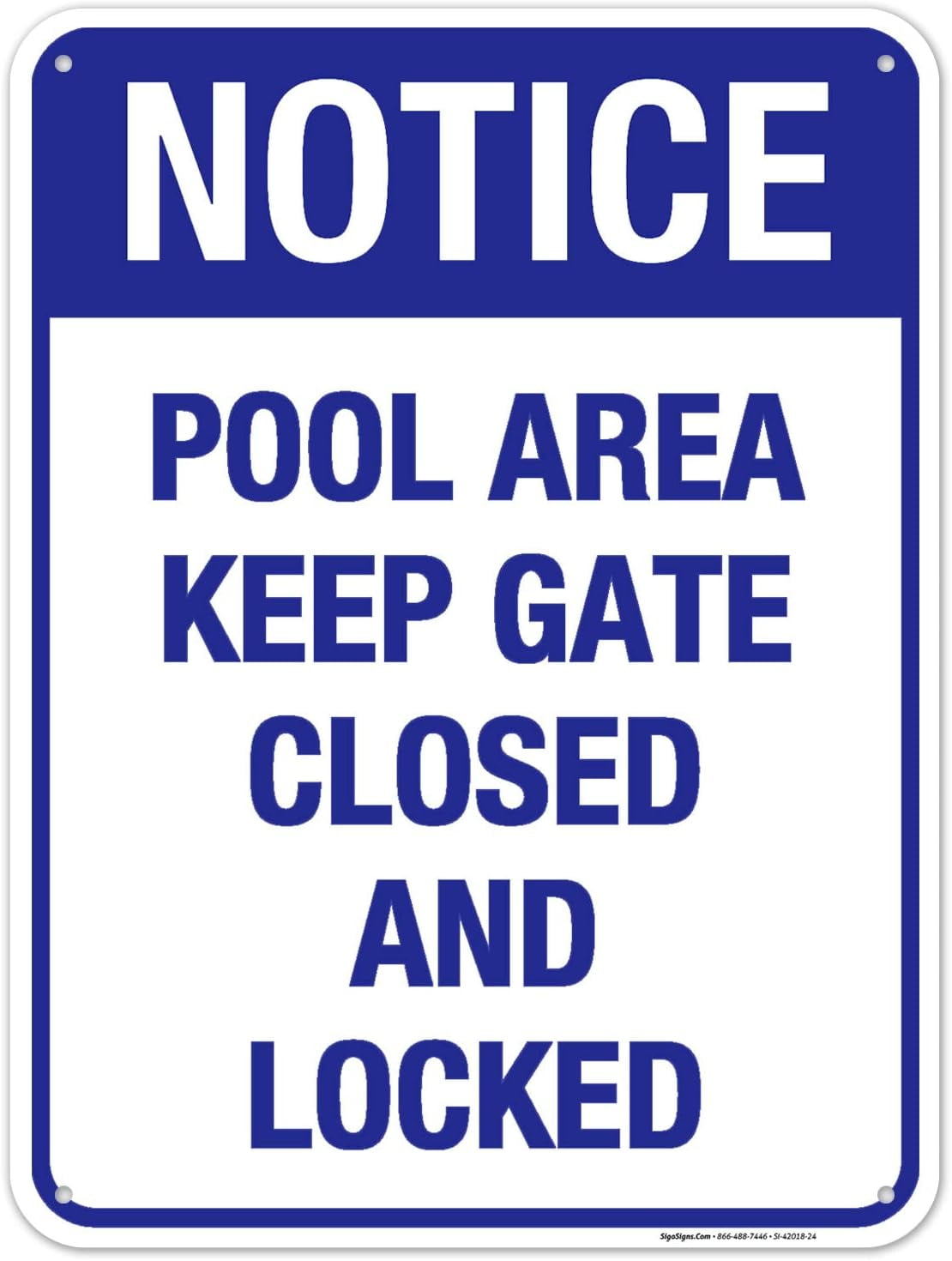 18x24 Inches, Pool Area Sign, Keep Gate Closed and Locked Sign, Pool ...