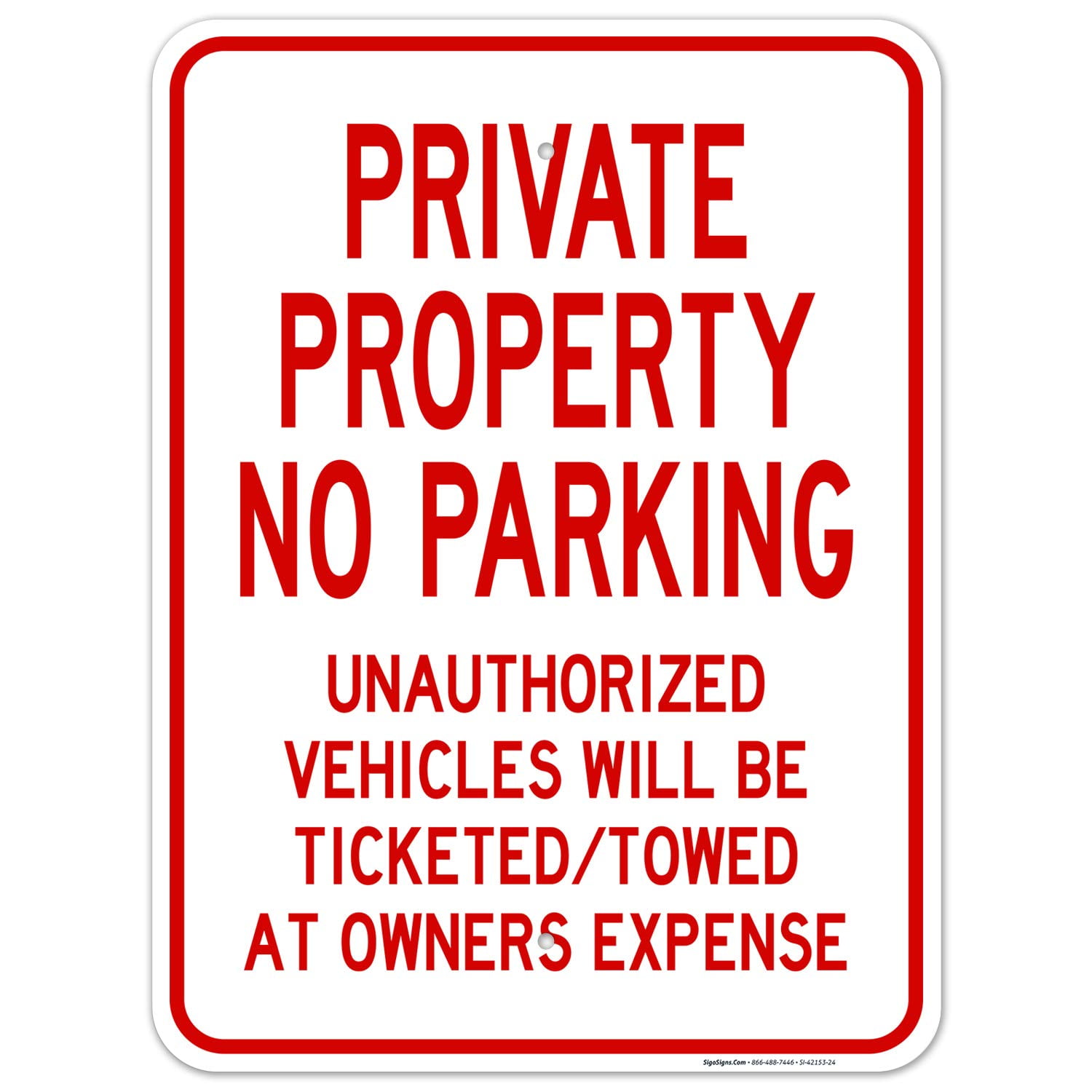 18x24 Inches, Private Property Sign, No Parking Unauthorized Vehicles ...
