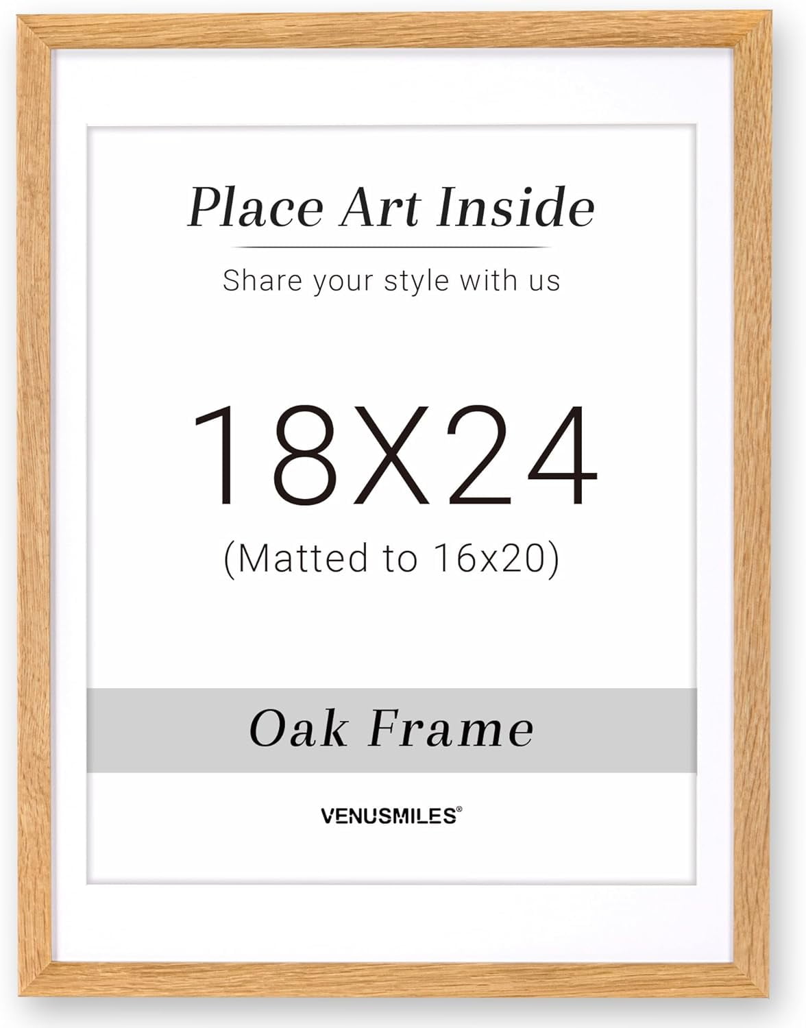 18x24 Natural Oak Wood Picture Frame with 16x20 White Mat, Tempered ...