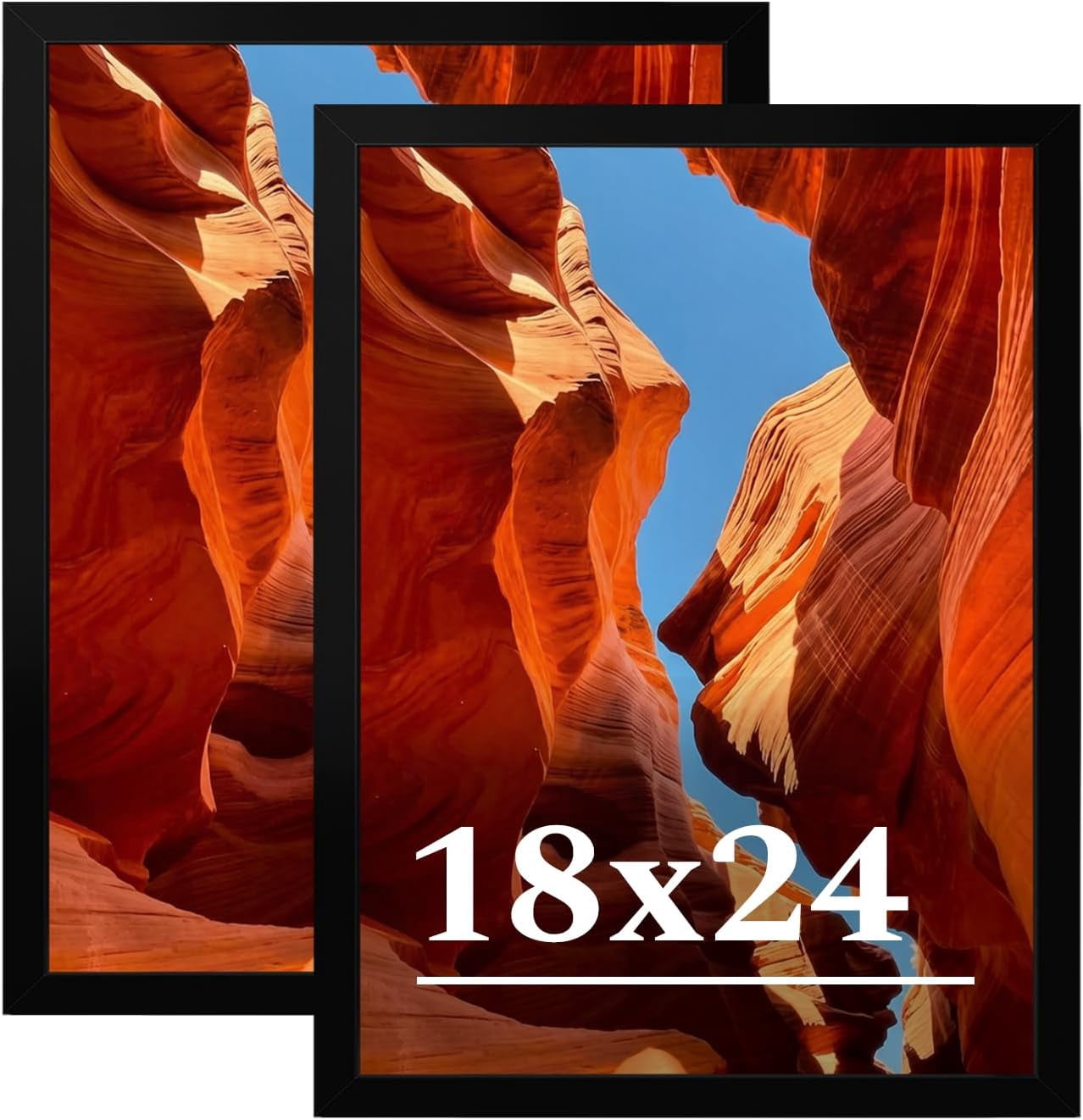 18x24 Picture Frame Set of 2, 18 x 24 Black Picture Frame with HD ...