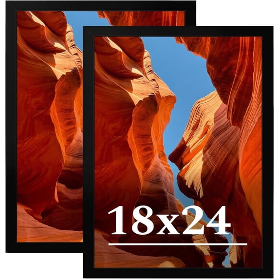 18x24 Picture Frame Set of 2, 18 x 24 Black Picture Frame with HD ...