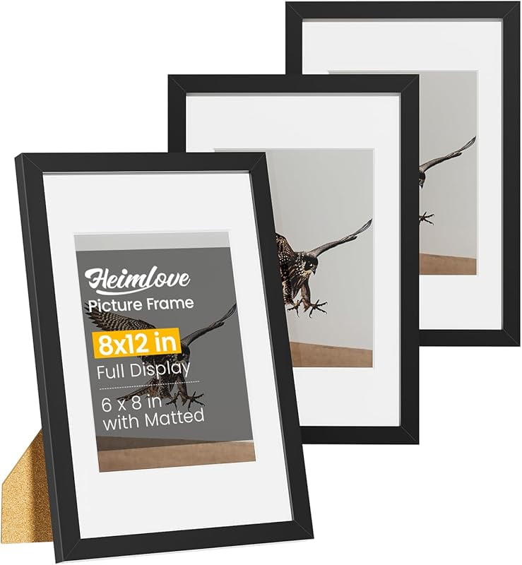 18x24 Picture Frame Set of 5,Display 16x20 Pictures with Mat or 18x24 without Mat, Black Photo ...