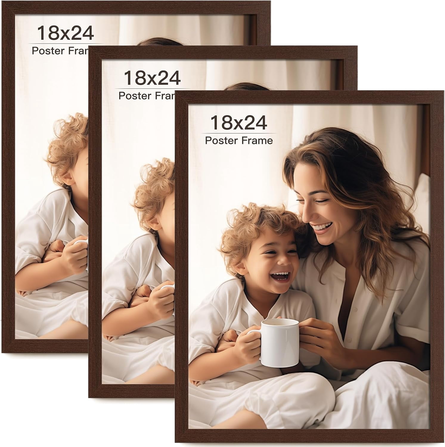 18x24 Picture Frame Set of 3, Dark Brown Wood Grain 18x24 Frames for ...