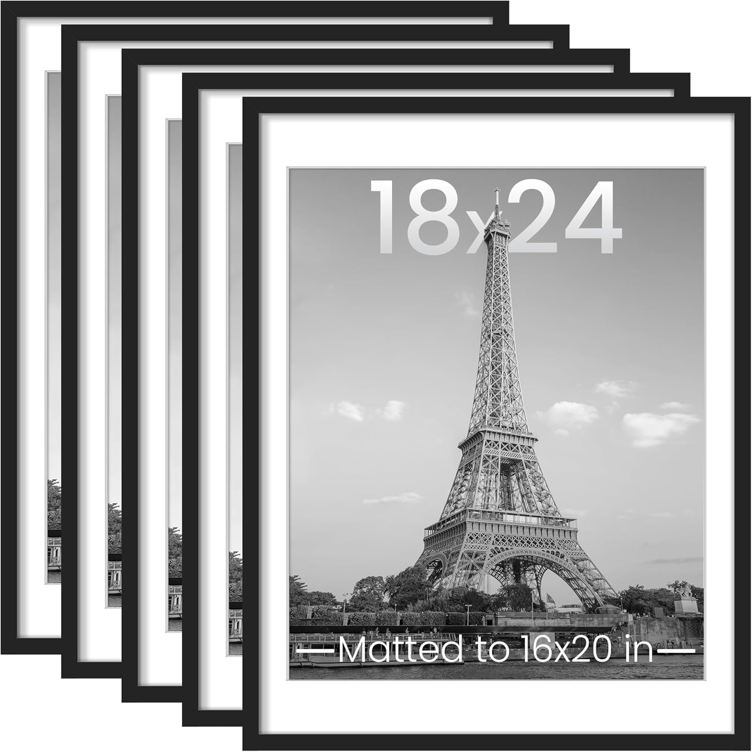 18x24 Picture Frame Set of 5, Display Pictures 16x20 with Mat or 18 x ...