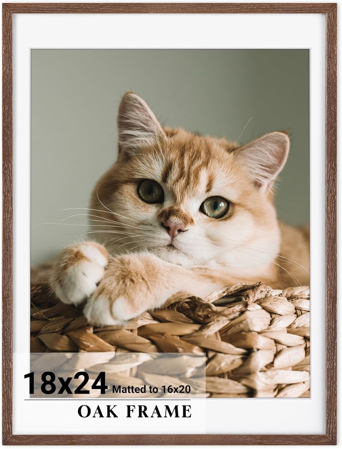 18x24 Picture Frame for wall, Premium Solid Oak Wood Poster Frames Mat ...