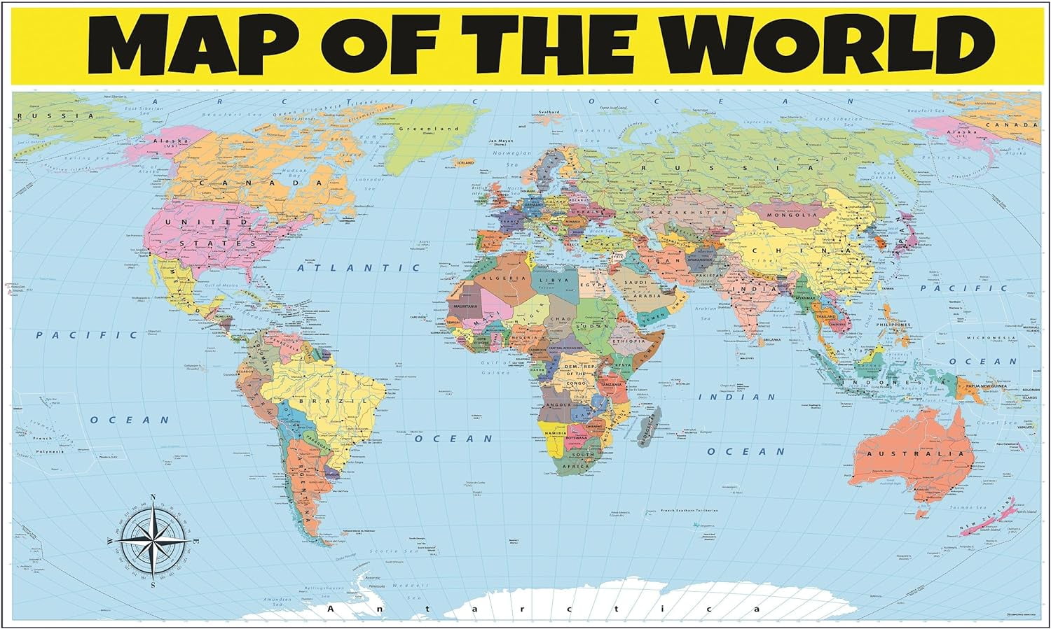 18x24 World Map - Laminated Wall Map Poster Print Perfect for ...
