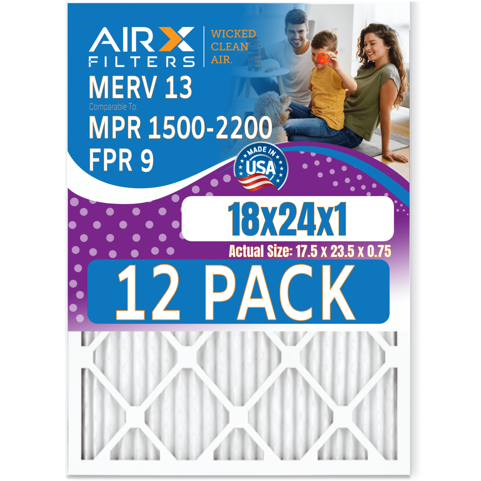 18x24x1 Air Filter MERV 13 Rating, 12 Pack of Furnace Filters ...