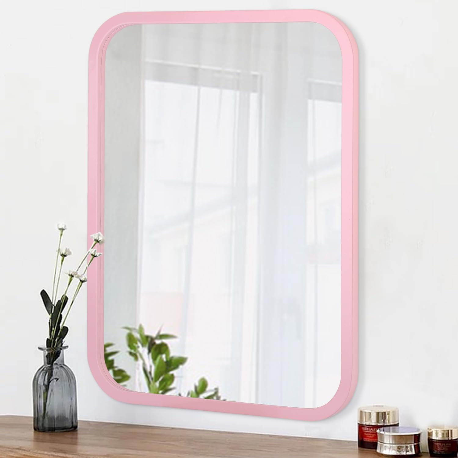 18x26 Inch Pink Rectangle Bathroom Mirror Wall Mirror Hangs Vertical ...