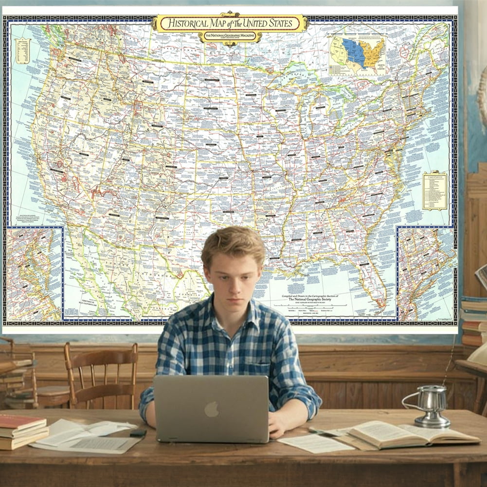 18x29 Inch 1950s US History Map for Kids - Compact Mid-Century ...