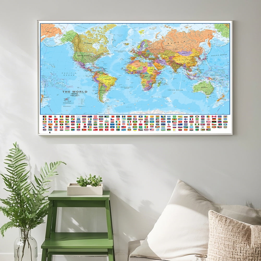 18x29 Inch Kids World Flags Map - Interactive Quiz Chart for Bedrooms ...