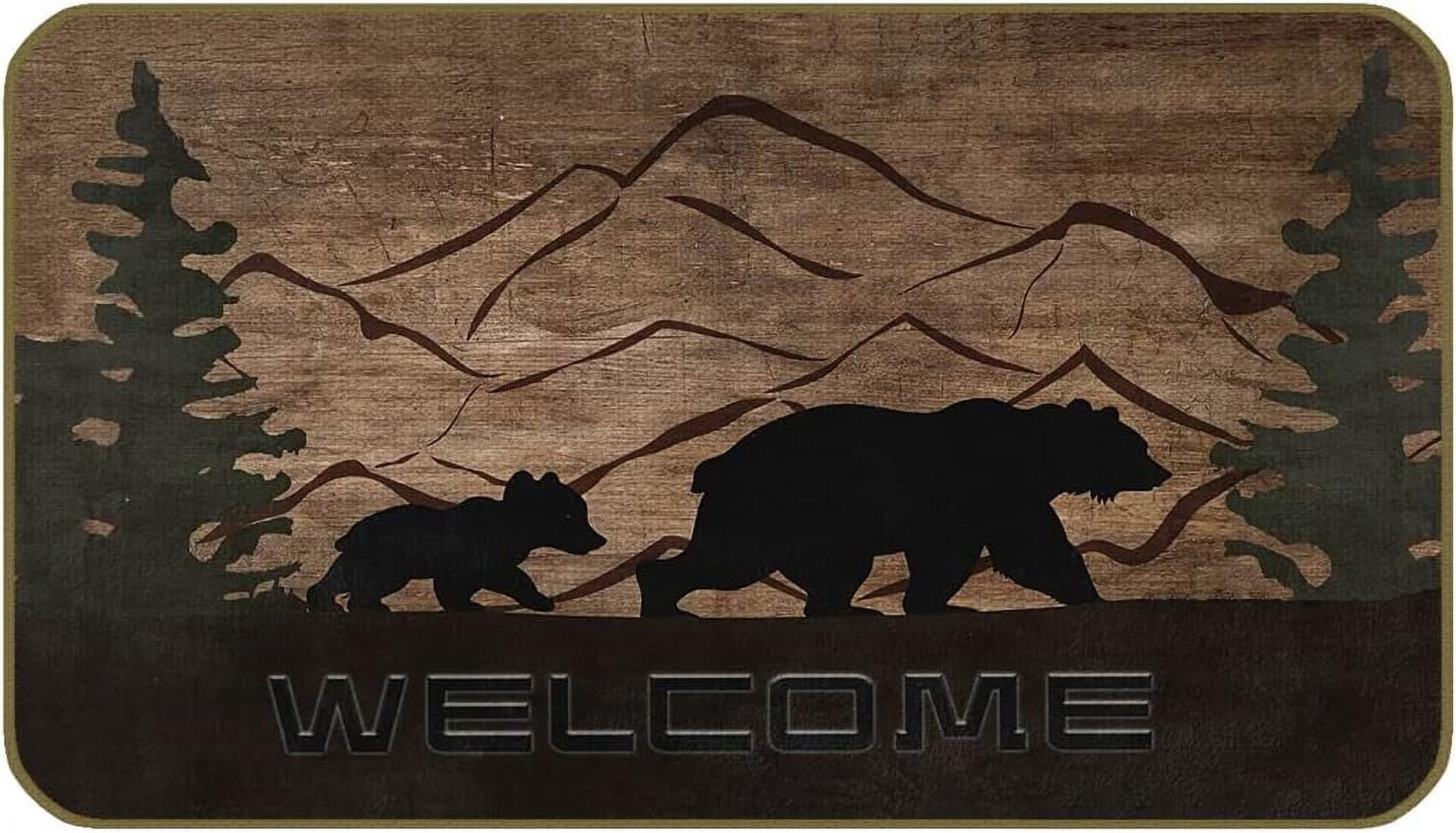 18x30 Inch Vintage Wood Forest Mountains Bear and Cub Welcome ...