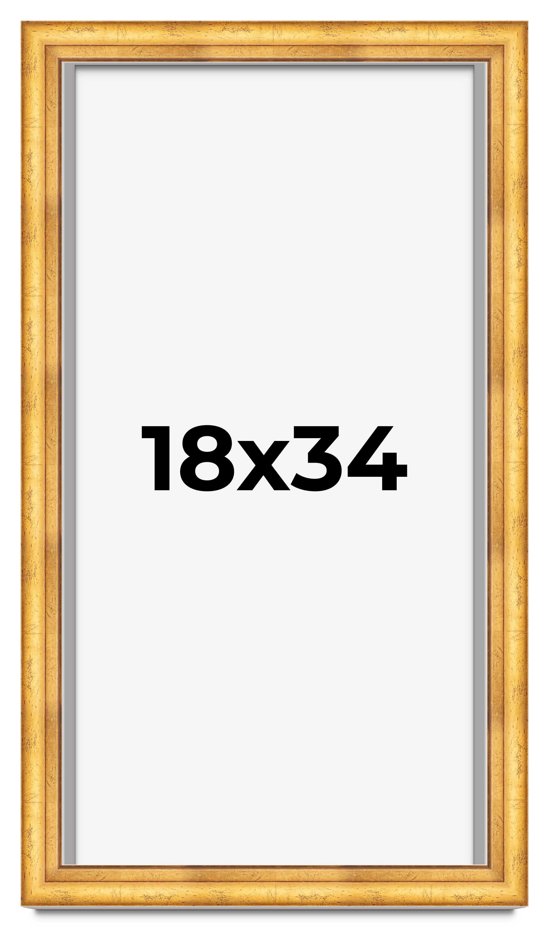 18x34 Shadow Box Frame Gold | 1.75 Inches Deep Real Wood Traditional ...