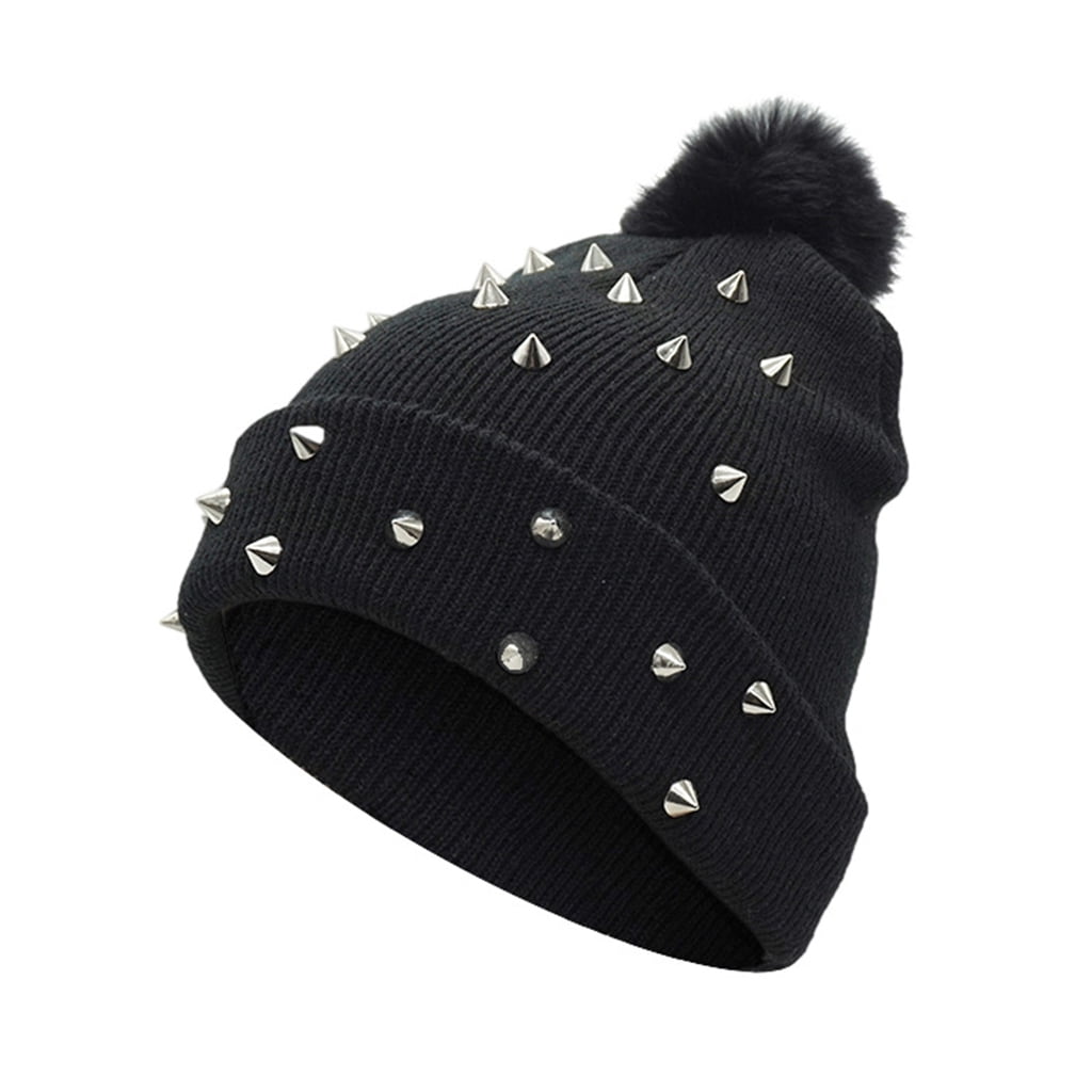18x35cm Black Soft Punk Knitted Warm Hat Winter Knitted for Women and ...