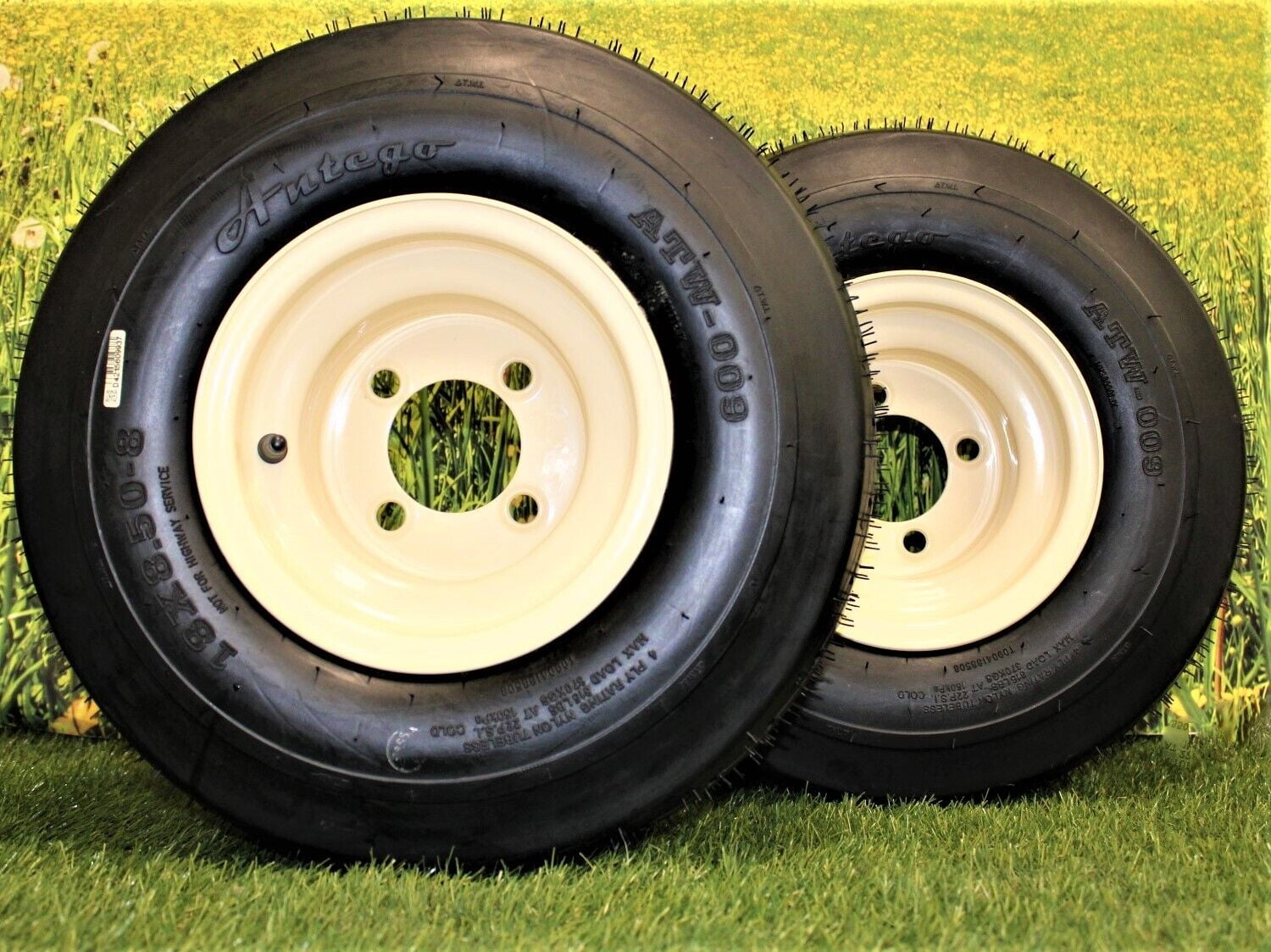 18x8.50-8 with 8x7 Tan Wheel Assembly for Golf Cart and Lawn Mower (Set ...