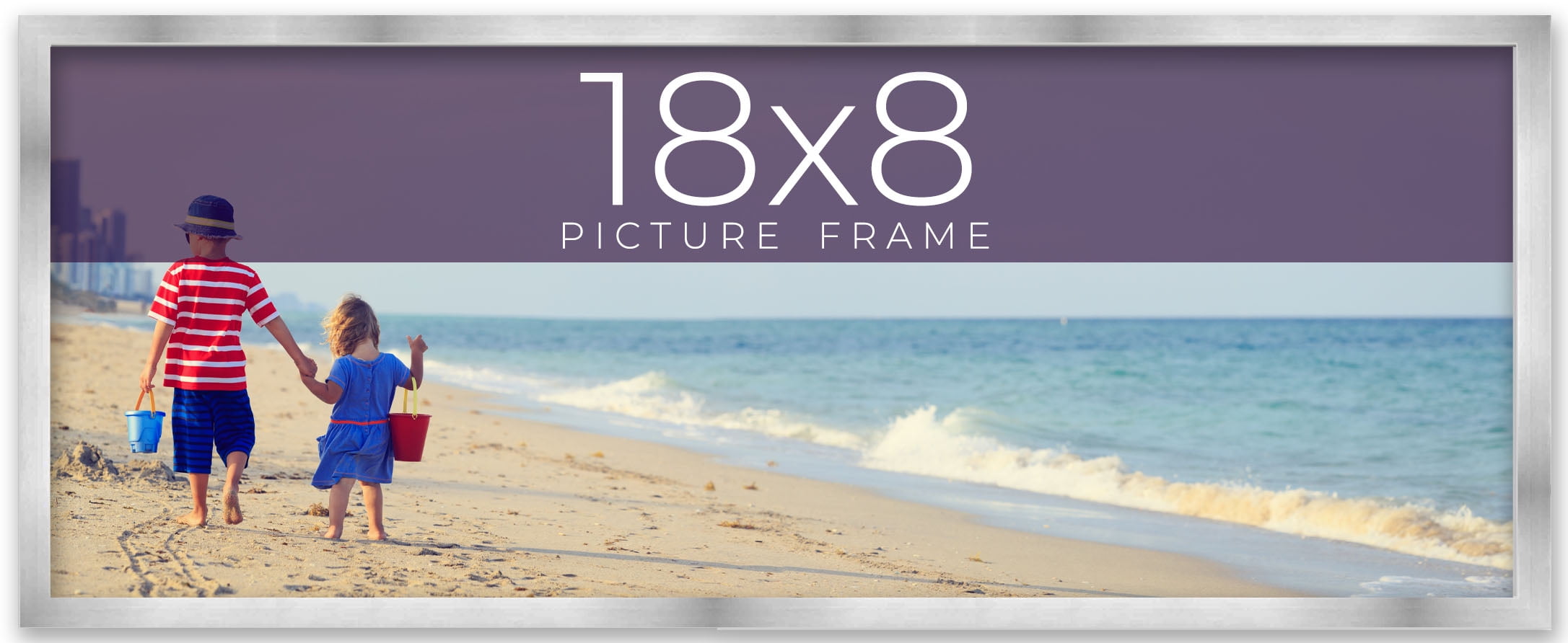 18x8 Frame Silver Real Wood Picture Frame Width 0.75 inches | Interior Frame Depth 0.5 inches ...
