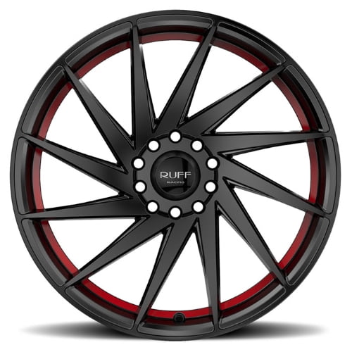 18x8 Ruff R363 SATIN BLACK W/ RED PIN Wheel 5x108/5x4.5 (38mm ...