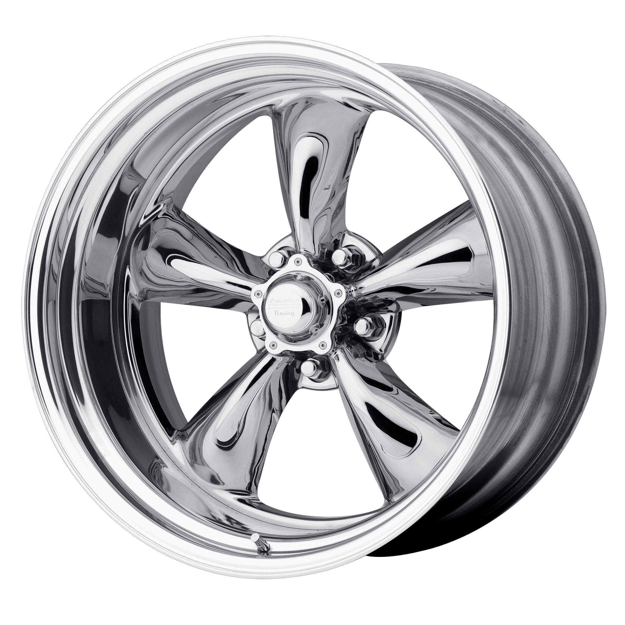 18x9.5 American Racing VN405 CUSTOM TORQ THRUST Polished Wheel 5x5 (8mm ...