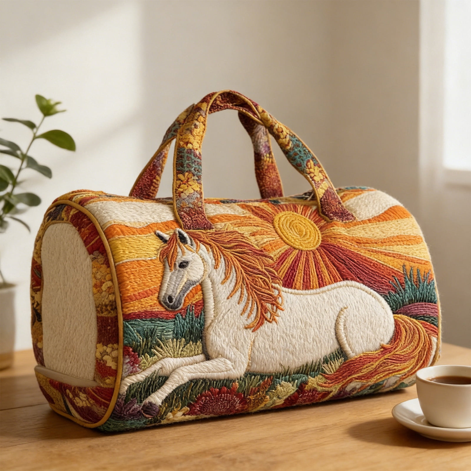 18x9x9cm Quilted Travel Bag for Women & Man with Horse Pattern, Yellow ...