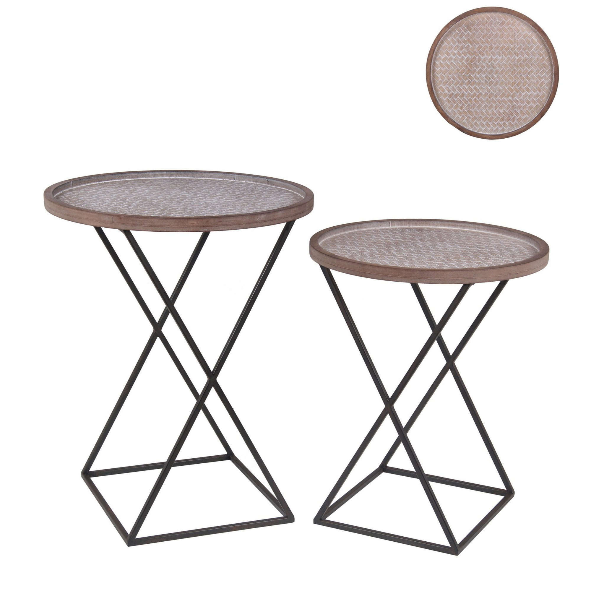 19, 22 Inch Set of 2 Accent Table Stands with Wood Surfaces, Metal ...