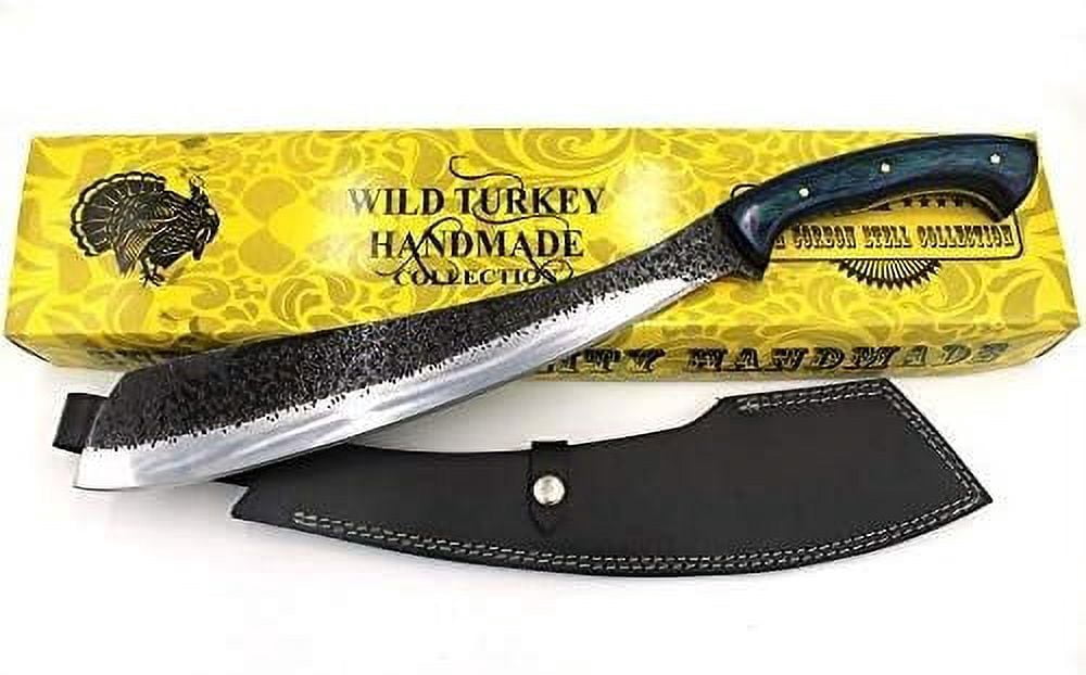 19.25" Carbon Steel Blue Wood Machete Hunting Knife with Leather Sheath ...
