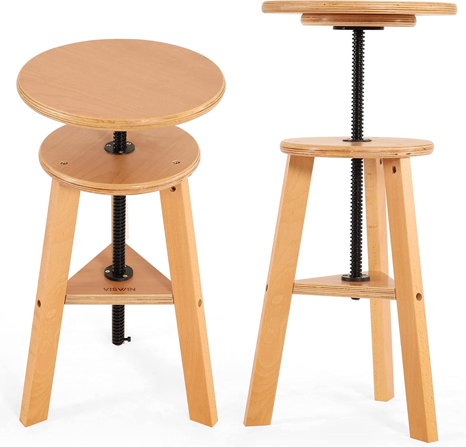 19"-26" H Wooden Adjustable Height Stool, Beech Wood Artist Stool for ...