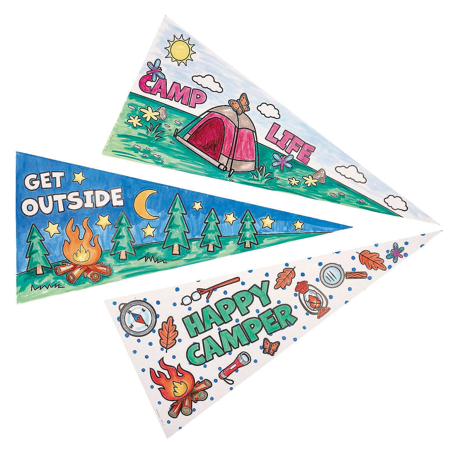 19 3/4" x 9" Color Your Own Paper Camp-Themed Pennants - 12 Pc ...