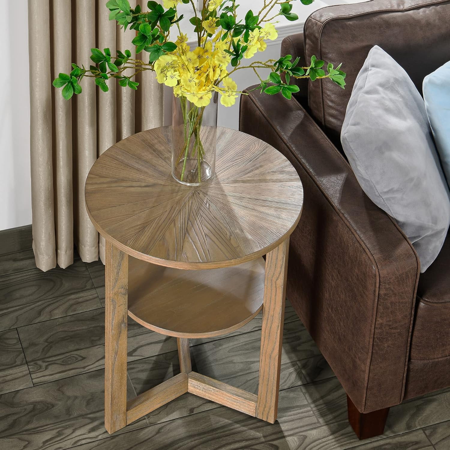 19.3 Small Round End Table with Storage Open Shelf, Narrow Side Table ...